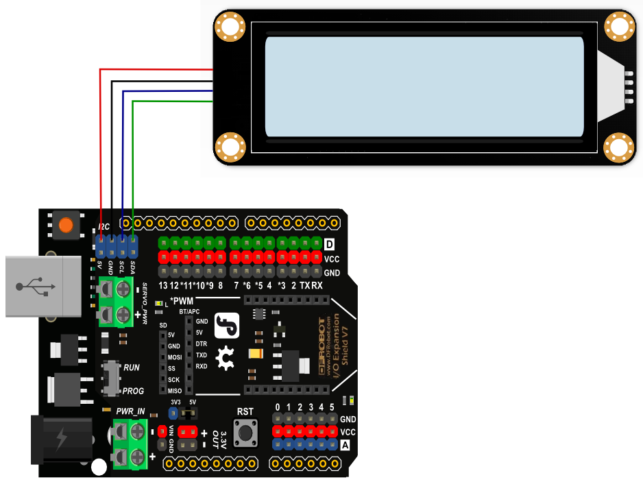 DFROBOT_Gravity: I2C LCD1602 RGB 彩色背光液晶屏_DFR0555__产品说明_使用教程